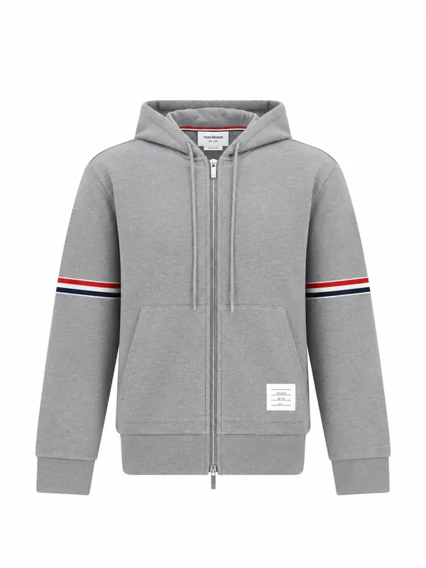 Thom Browne Zip Through Hoodie In Pique Loopback W/ Rwb Engineered Stripe