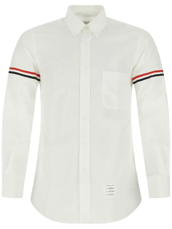 Thom Browne Classic Shirt W/ Rwb Grosgrain Armbands In Poplin