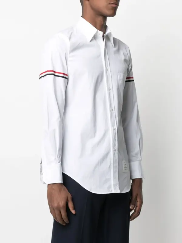Thom Browne Classic Shirt W/ Rwb Grosgrain Armbands In Poplin