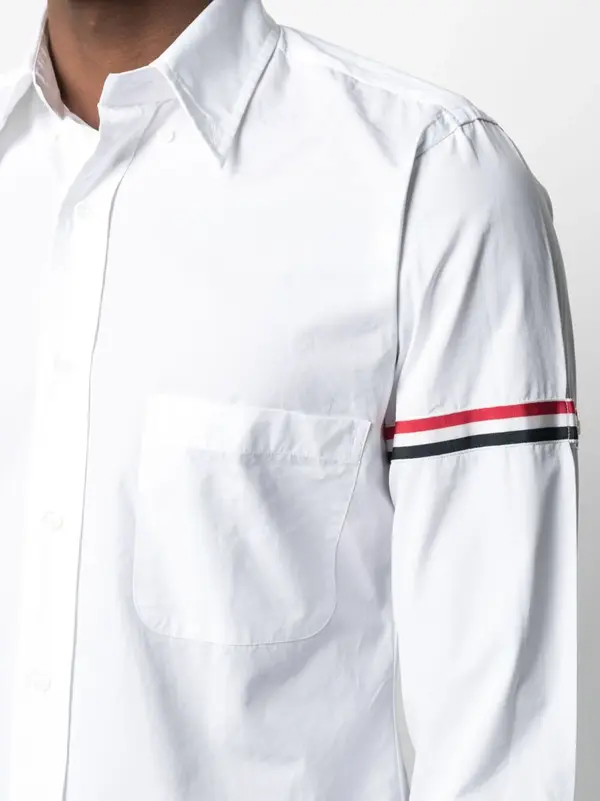 Thom Browne Classic Shirt W/ Rwb Grosgrain Armbands In Poplin