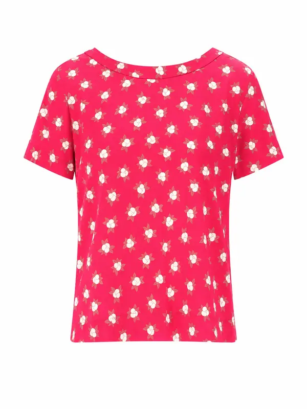 LAURA URBINATI Short Sleeves Crew Neck Top Camelia Print - Fuchsia