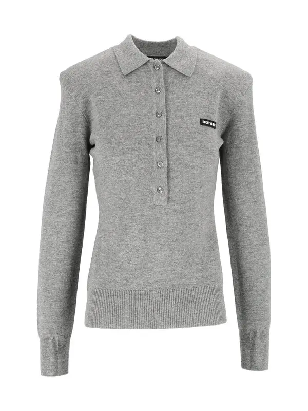 ROTATE BY BIRGER CHRISTENSEN Wool Longleeve Polo Frost Gray - Grey