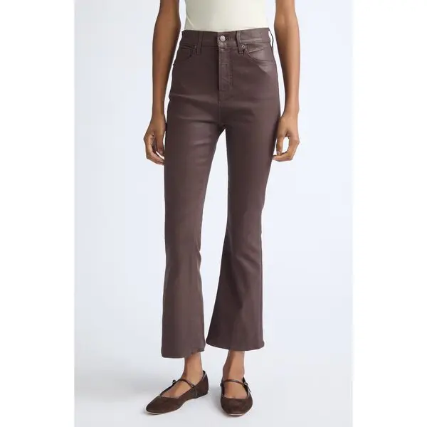 Veronica Beard Carson High Waist Coated Ankle Flare Jeans - Espresso
