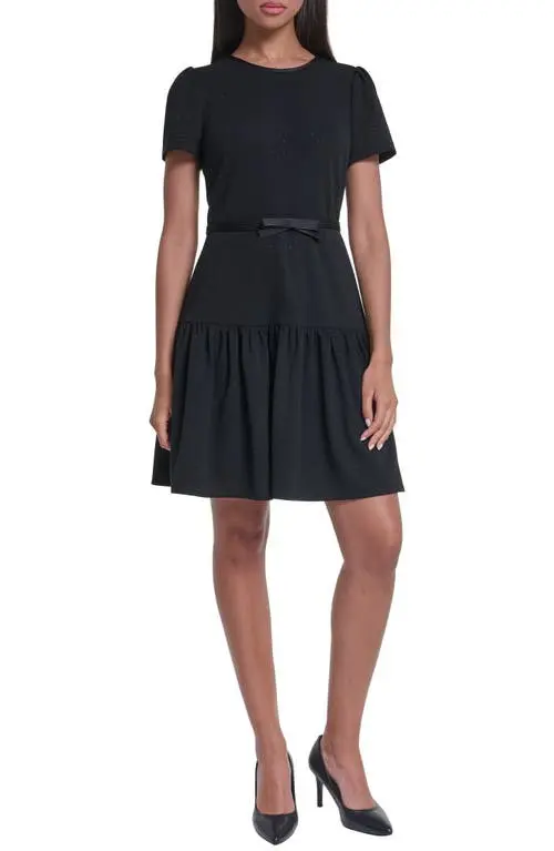 Karl Lagerfeld Paris Heatset Ruffle Hem Crepe Dress - Black