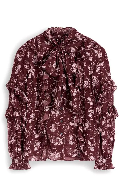 Boden Ruffled Georgette Tie Neck Top