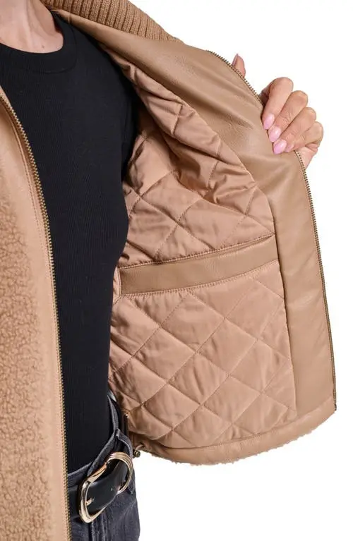 LEVI'S Floral Print Faux Shearling Bomber Jacket - Chestnut