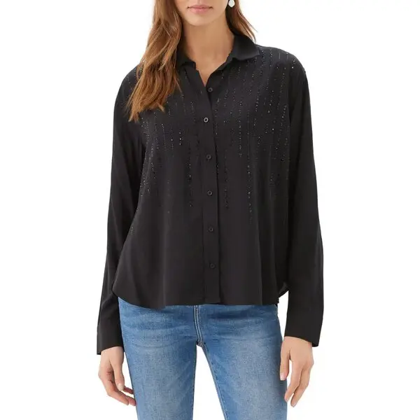 Karen Kane Gemstone Embellished Rayon Shirt - Black