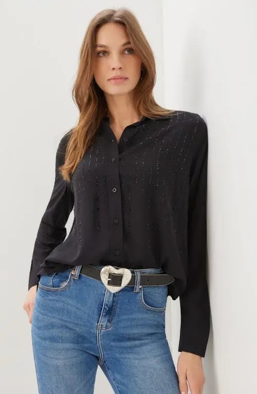 Karen Kane Gemstone Embellished Rayon Shirt