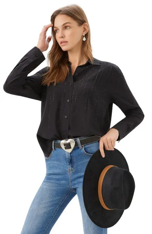 Karen Kane Gemstone Embellished Rayon Shirt