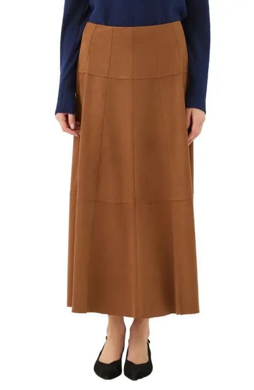 Karen Kane Tiered Faux Suede Midi Skirt - Camel