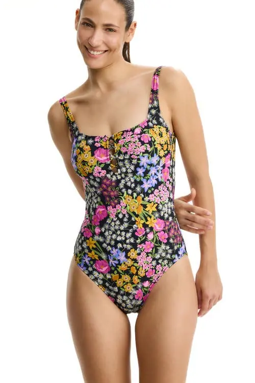 GOTTEX Havana Heat Square Neck One Piece Swimsuit - Black
