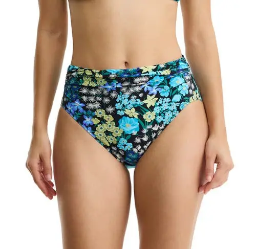 GOTTEX Havana Heat Shirred High Waist Swim Bottom - Blue