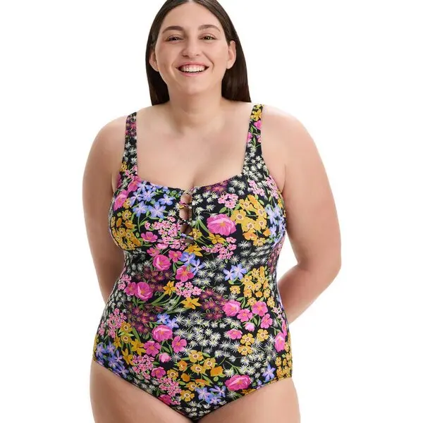 GOTTEX Havana Heat Square Neck One Piece Swimsuit - Black