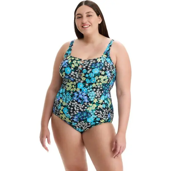 GOTTEX Havana Heat Square Neck One Piece Swimsuit - Blue