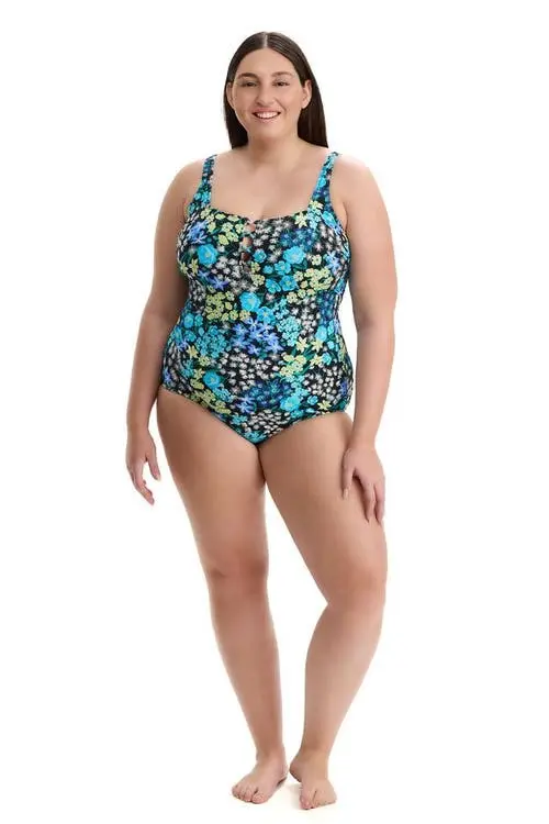 GOTTEX Havana Heat Square Neck One Piece Swimsuit - Blue