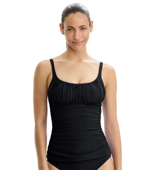 GOTTEX Tutti Frutti Shirred Peasant Tankini Top Swimsuit - Black