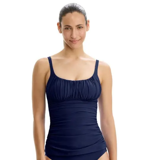 GOTTEX Tutti Frutti Shirred Peasant Tankini Top Swimsuit - Blue