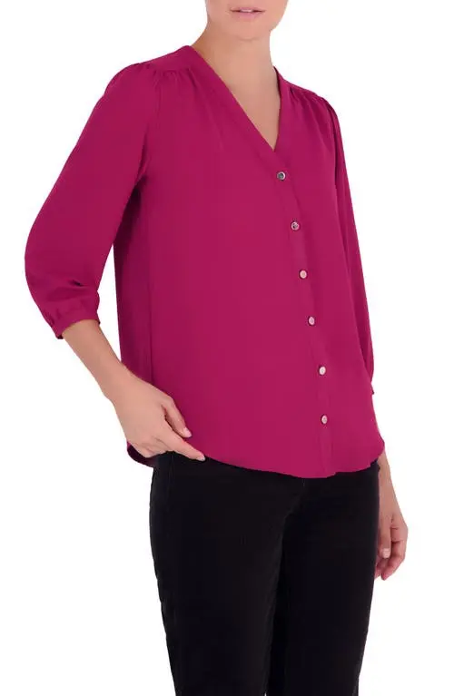 Jones New York Button Detail Crepe Blouse