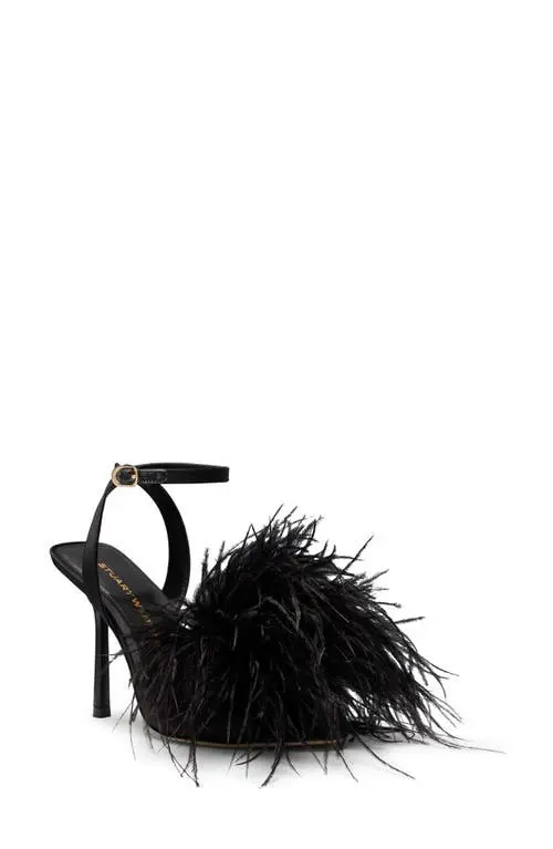 STUART WEITZMAN Boa Feather Sandal - Black