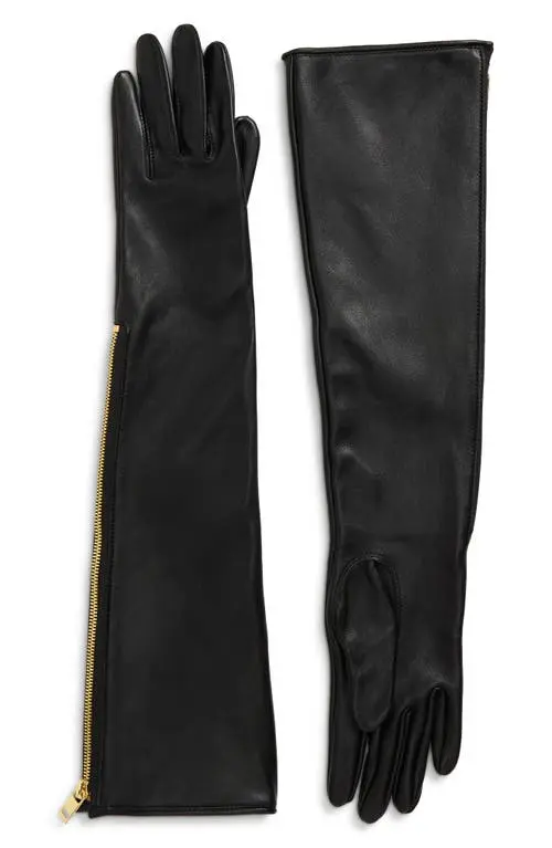 Sacai Zip Long Leather Gloves - Black