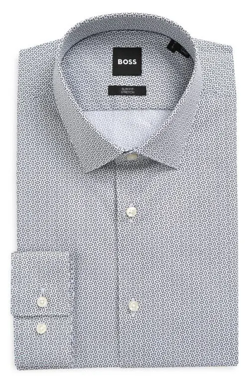 BOSS Hank Slim Fit Patterned Stretch Shirt - Dark Blue