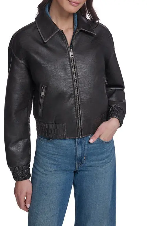 LEVI'S Faux Leather Bomber Jacket - Black
