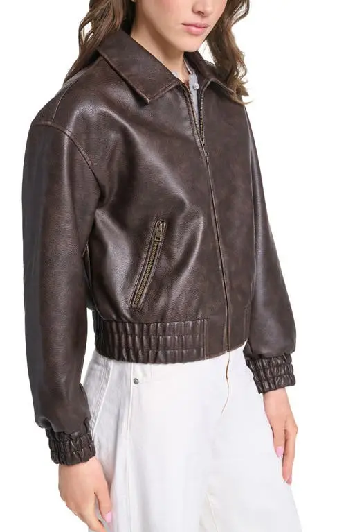LEVI'S Faux Leather Bomber Jacket - Brown