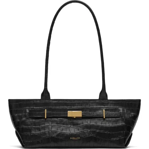 DEMELLIER The New York Croc Embossed Leather Shoulder Bag