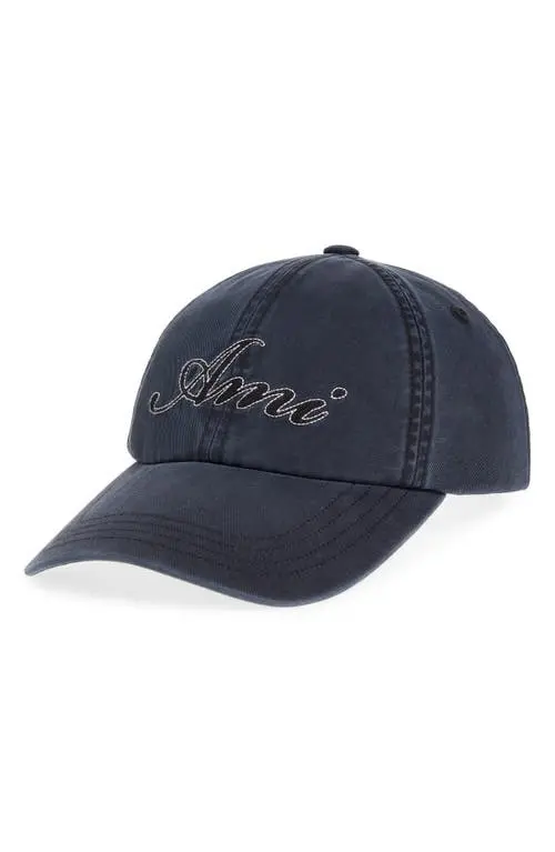 AMI Paris Logo Embroidered Washed Cotton Baseball Cap