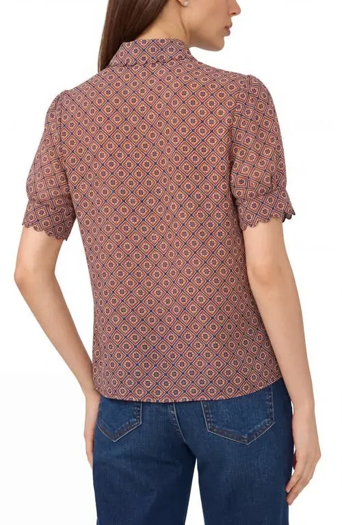 CECE DUPRAZ Print Scallop Puff Sleeve Shirt