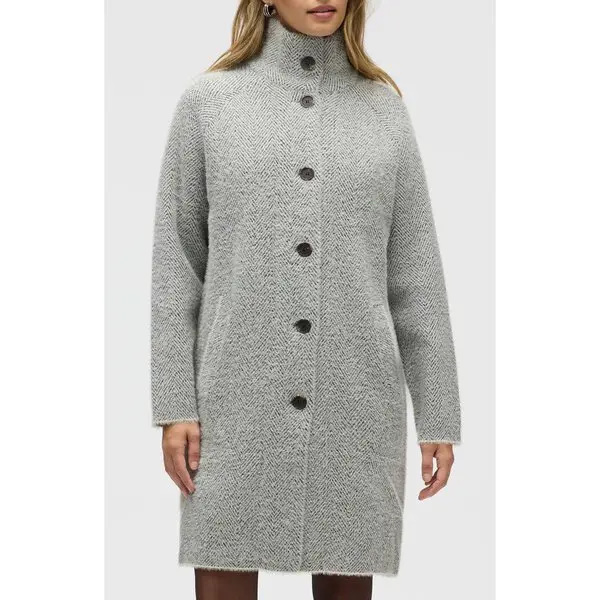 NVLT Eyelash Knit Knee Length Coat - Herringbone