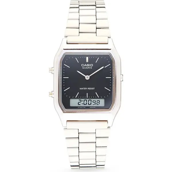 Casio Vintage Aq230a-1dm Analog/digital Bracelet Watch - Silver/black
