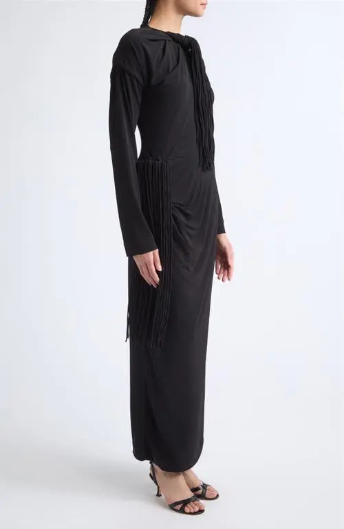 Altuzarra Garland Long Sleeve Fringed Jersey Maxi Dress