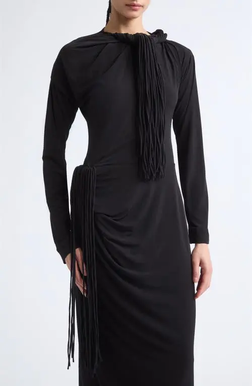 Altuzarra Garland Long Sleeve Fringed Jersey Maxi Dress