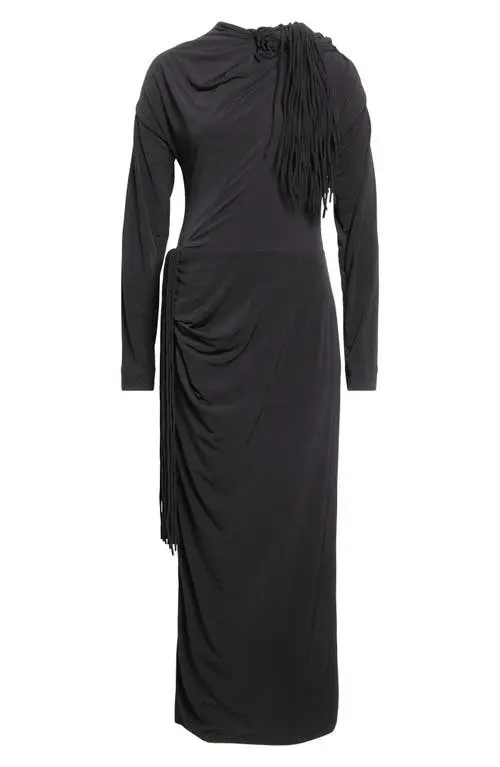 Altuzarra Garland Long Sleeve Fringed Jersey Maxi Dress
