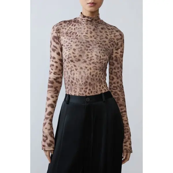 Lapointe Printed Jersey Mock Neck Bodysuit