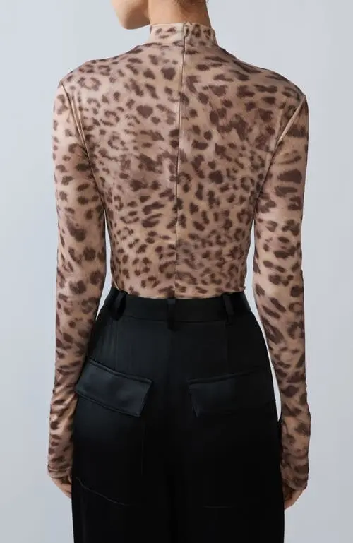 Lapointe Printed Jersey Mock Neck Bodysuit
