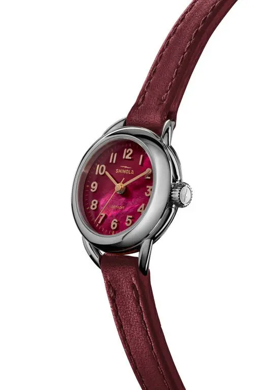 Shinola Runabout Mother Of Pearl Leather Strap Watch - Mother Of Pearl/ruby