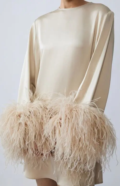 Lapointe Satin Shift Dress With Feathers