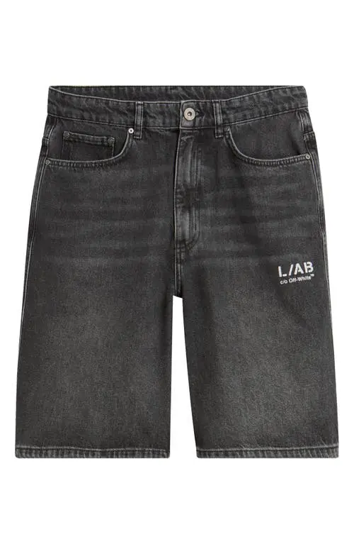 L/AB C/O OFF-WHITE Diagonal Logo Denim Shorts