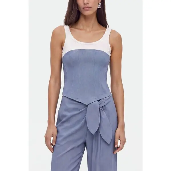 NOCTURNE Denim Trim Blouse