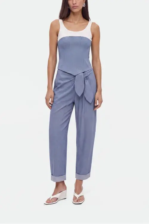 NOCTURNE Denim Trim Blouse