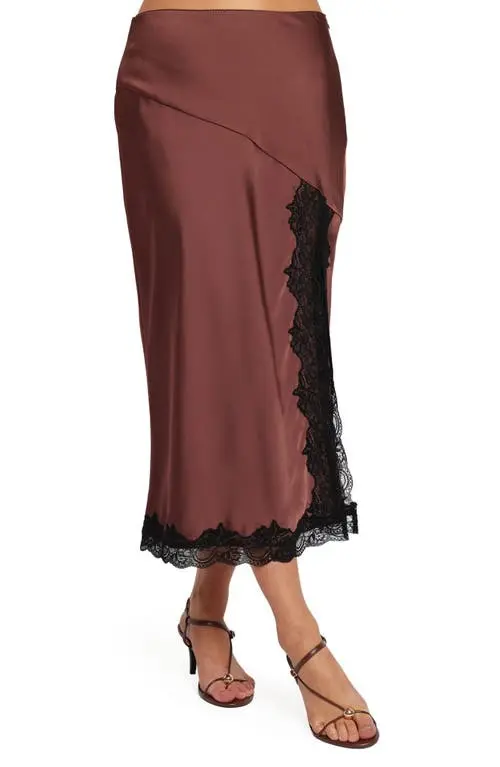 PETAL & PUP Theoni Lace Trim Slit Midi Skirt