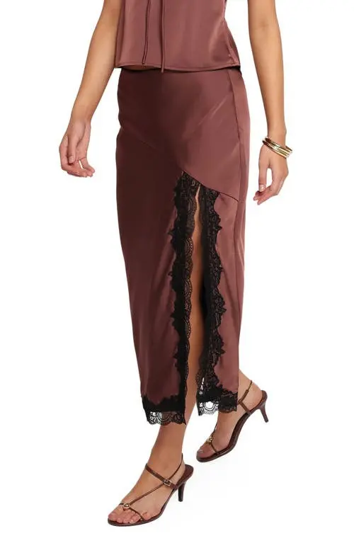 PETAL & PUP Theoni Lace Trim Slit Midi Skirt
