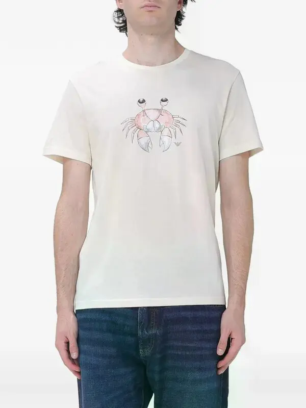 Emporio Armani Crab-print Cotton T-shirt - Neutrals