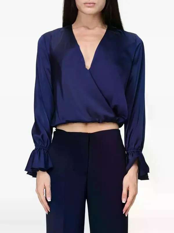 HANITA Ruffled-cuff Wrap Blouse - Blue