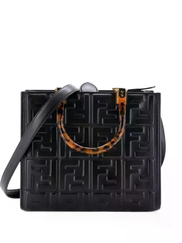 Fendi Sunshine Shopper Tote Zucca Embossed Leather Small Shoulder Bag