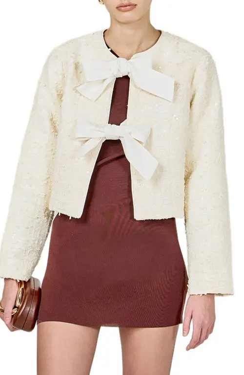 Endless Rose Contrast Bow Sequin Tweed Jacket