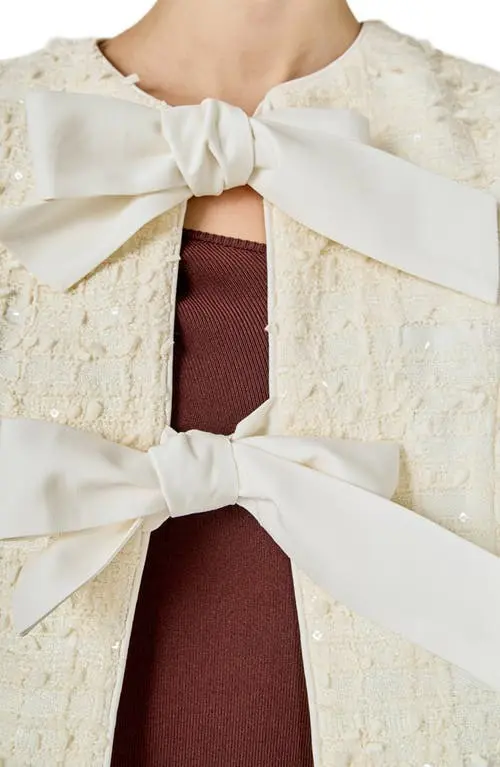 Endless Rose Contrast Bow Sequin Tweed Jacket