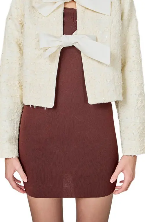 Endless Rose Contrast Bow Sequin Tweed Jacket